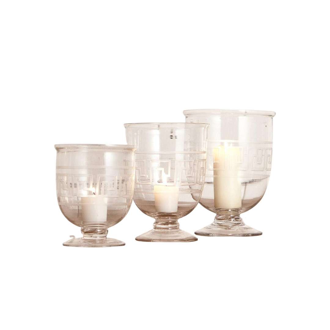 Greek Key Glass Hurricane Trio – TRUNK Curated